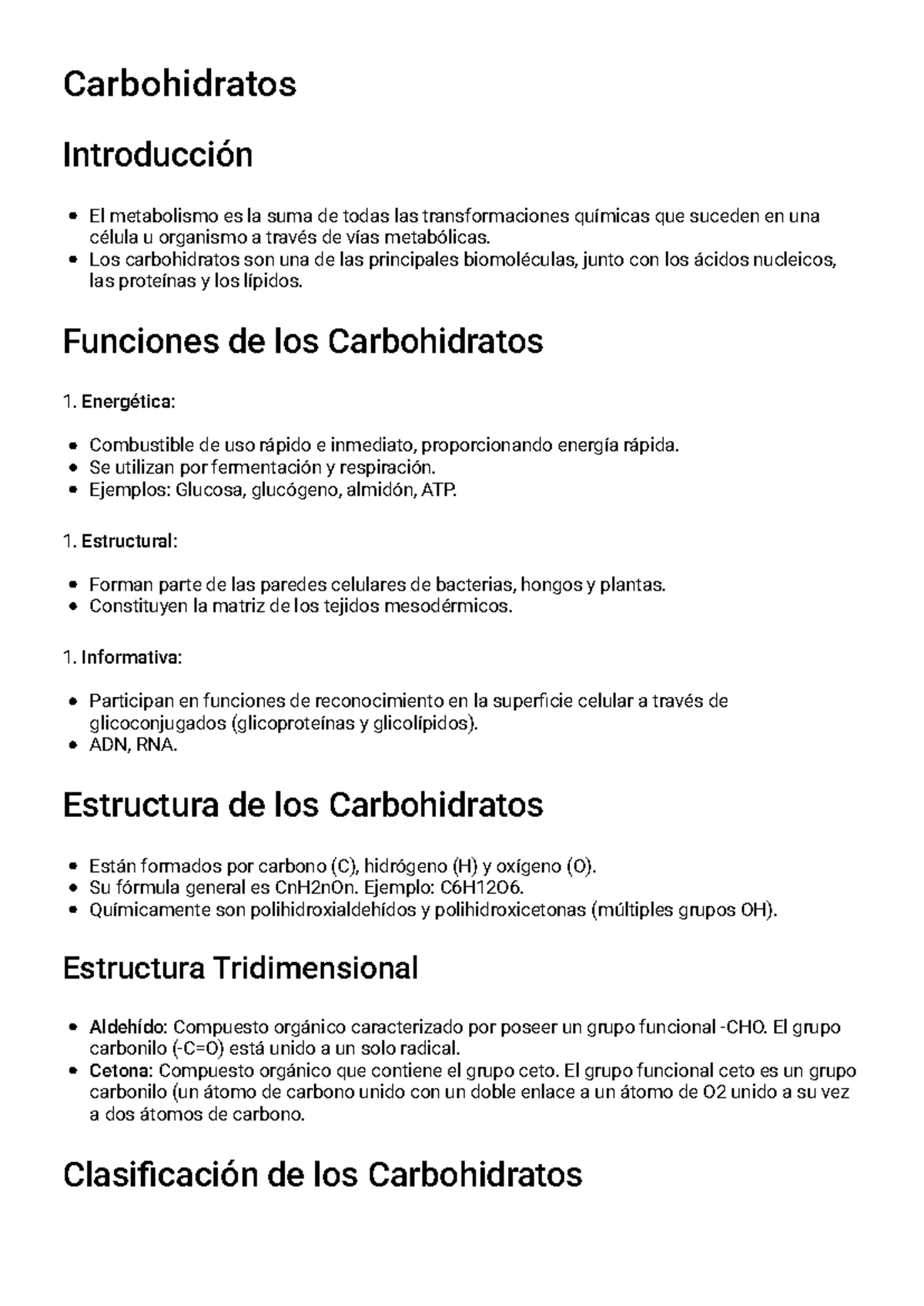 Estructura y Función de los Carbohidratos - Guía de Estudio - Studocu