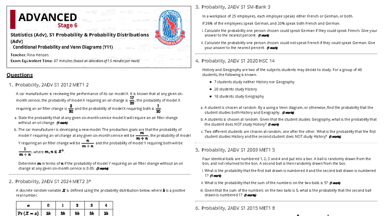 Probability and Conditional Probability Notes, 2ADV S1 - Studocu