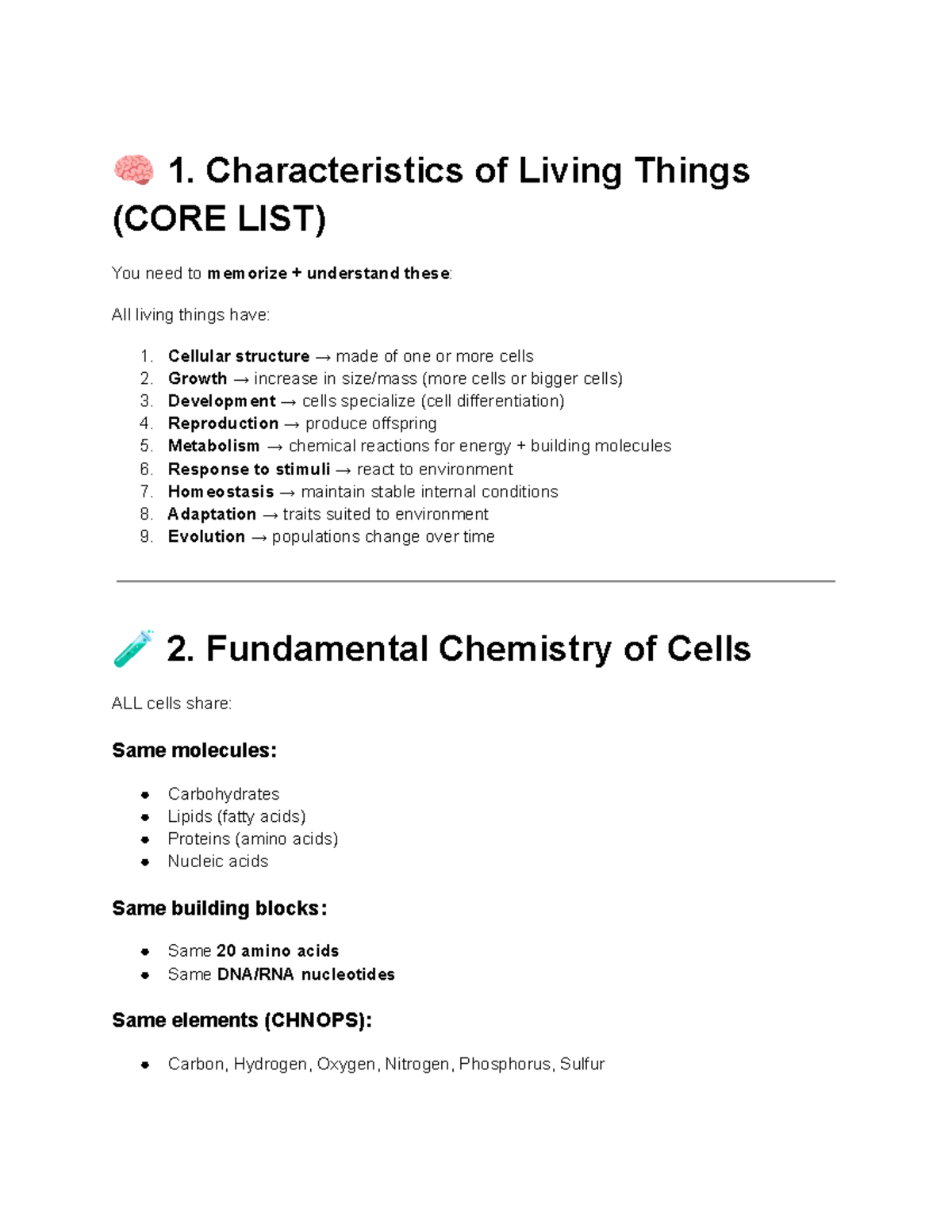 BIO 101 Final Exam Study Notes: Characteristics of Life & Chemistry ...