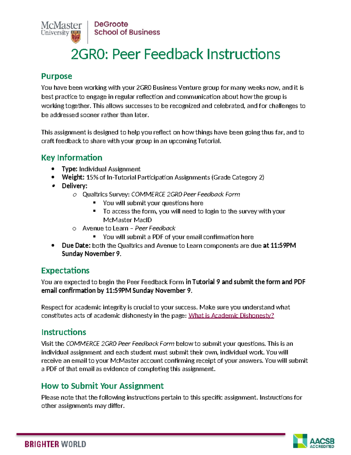 2GR0: Peer Feedback Worksheet Instructions for F25 Assignment - Studocu