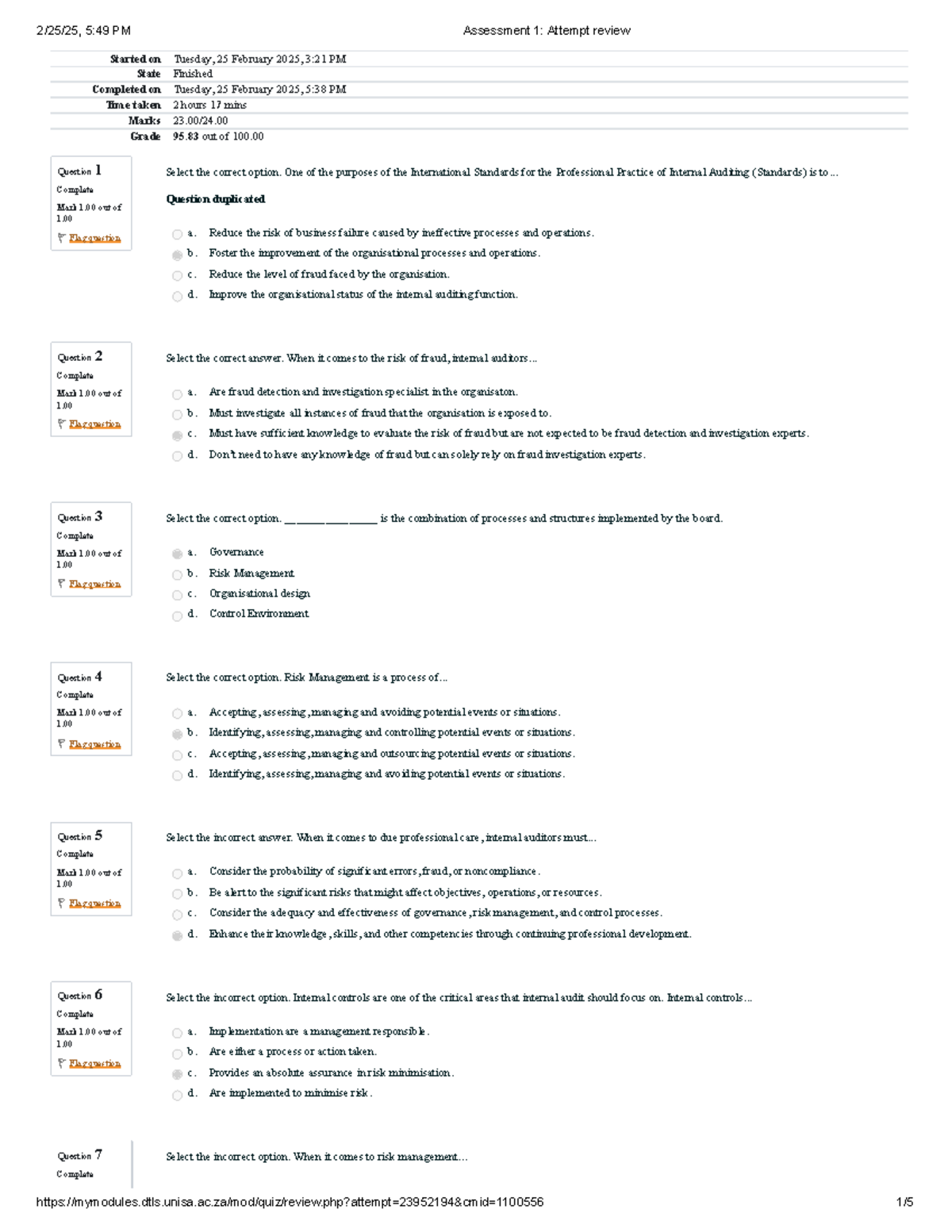 AUI3701 Assessment 01: Internal Audit Exam Questions and Answers - Studocu