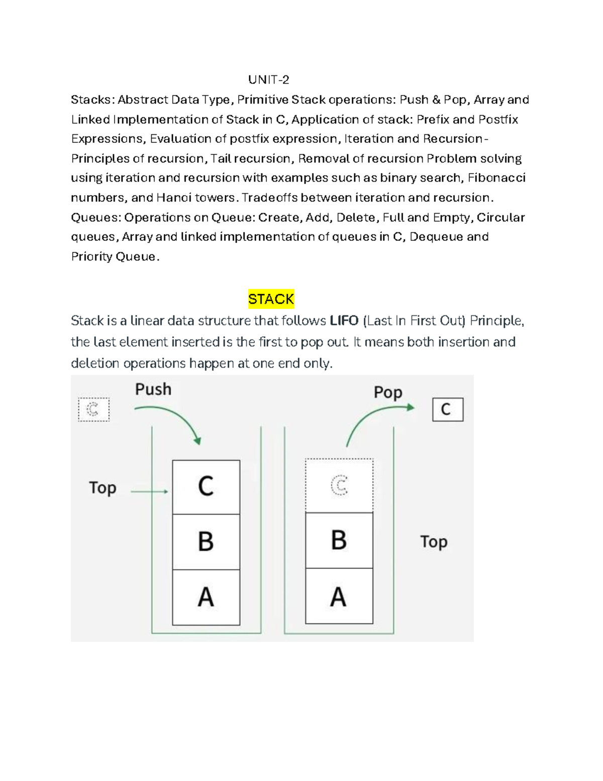 UNIT-2 Stack: Complete Guide to Implementation and Operations - Studocu