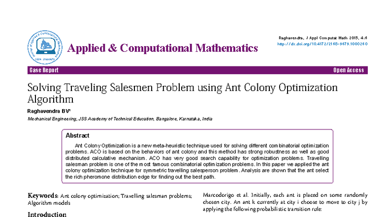 Solving TSP with Ant Colony Optimization Algorithm - JACM 4:6 - Studocu