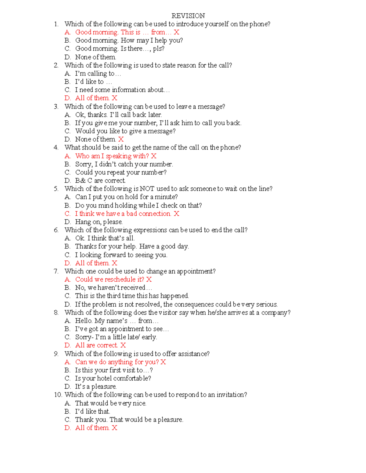 Revision for Business English: Phone Communication Skills - Studocu