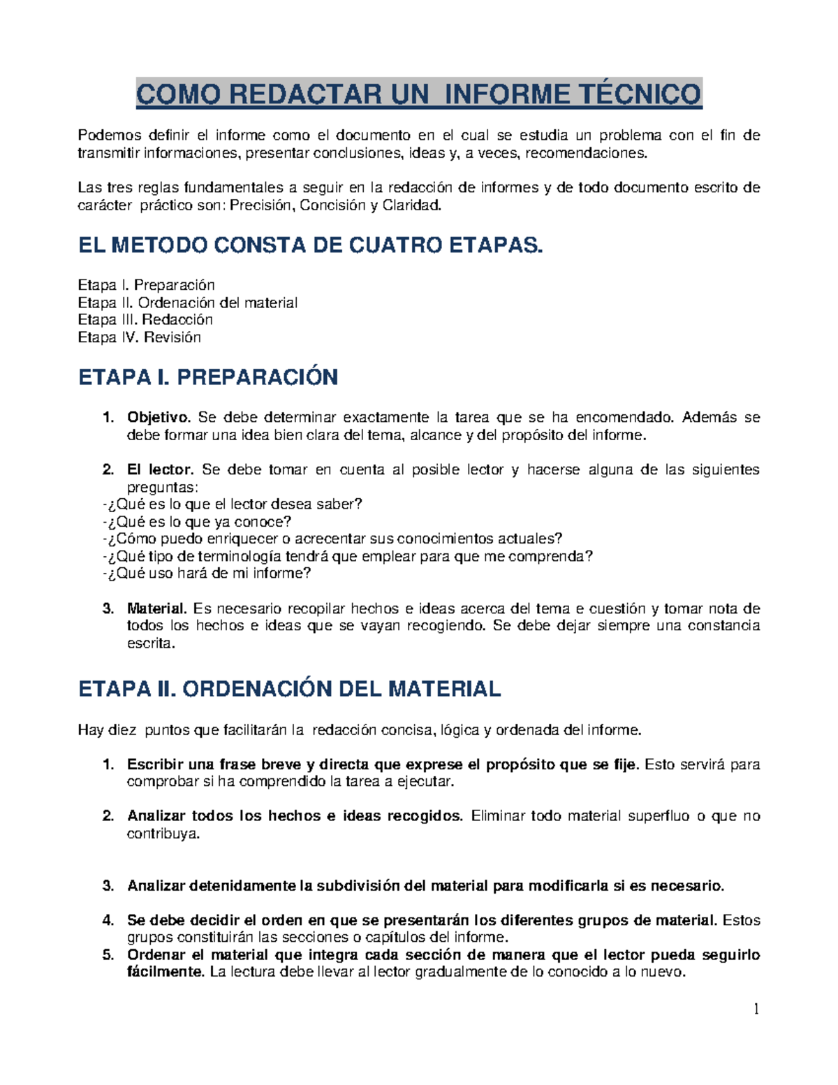 Pasos para la Redacción de Informes Técnicos - 1 COMO REDACTAR UN ...