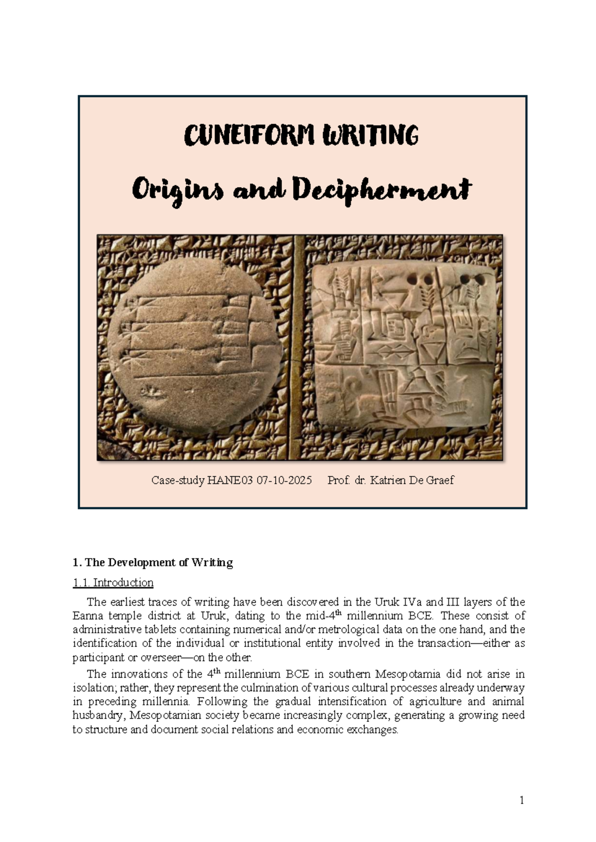CUNEIFORM WRITING: Origins & Decipherment - HANE03 Case Study Notes ...