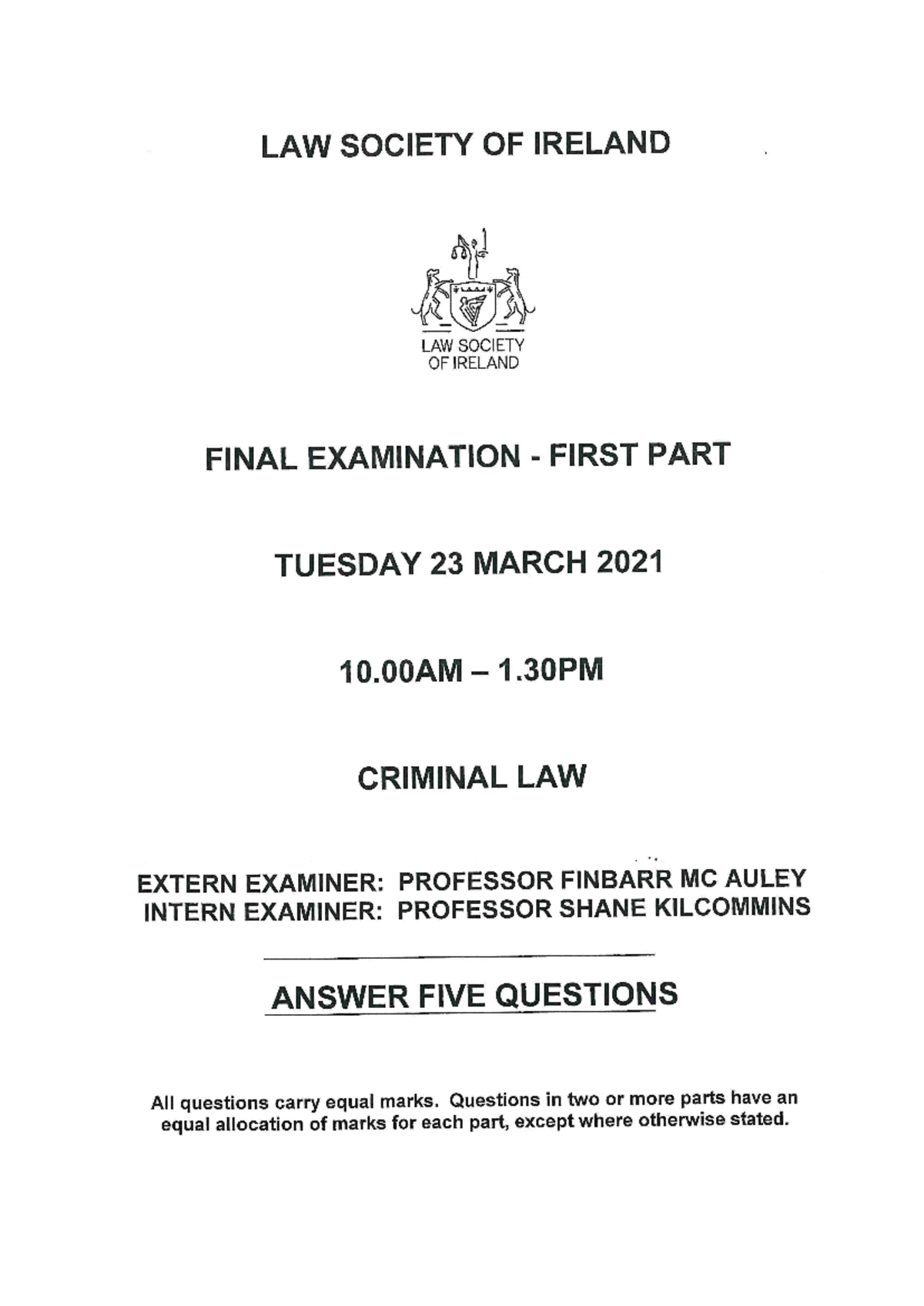 Criminal Law March 2021 - FE1 Exam Paper Analysis - Studocu