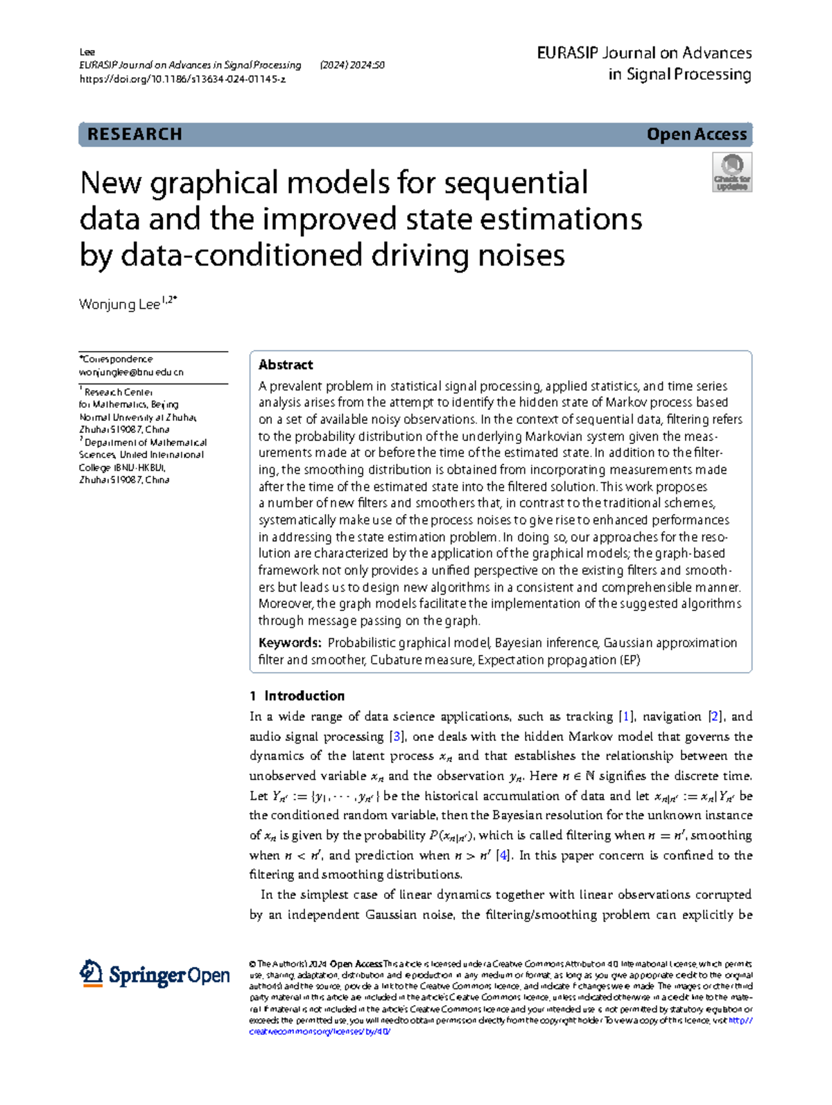 New Graphical Models for Sequential Data: Enhanced State Estimation in ...