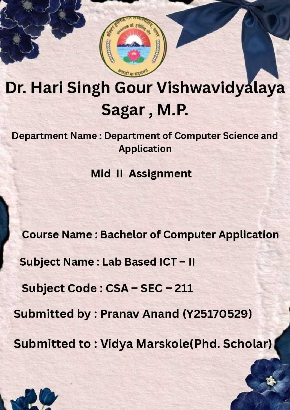 Dr. Hari Singh Gour Vishwavidyalaya Sagar , M.P.n - Business Management ...