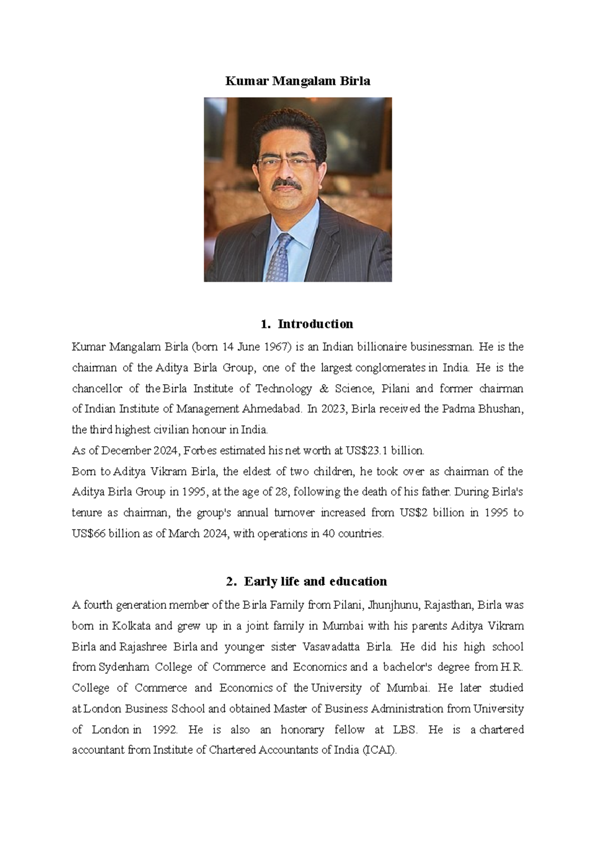 Kumar Mangalam Birla - Information - Kumar Mangalam Birla 1 ...