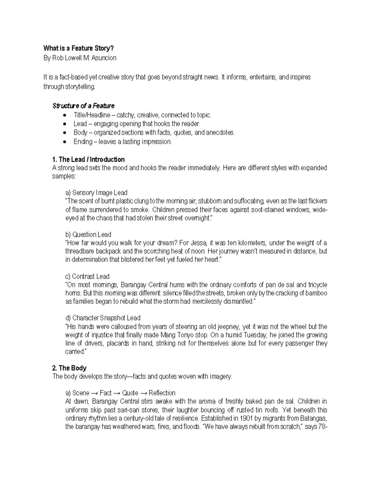 Understanding Feature Stories: Structure, Styles, and Techniques - Studocu