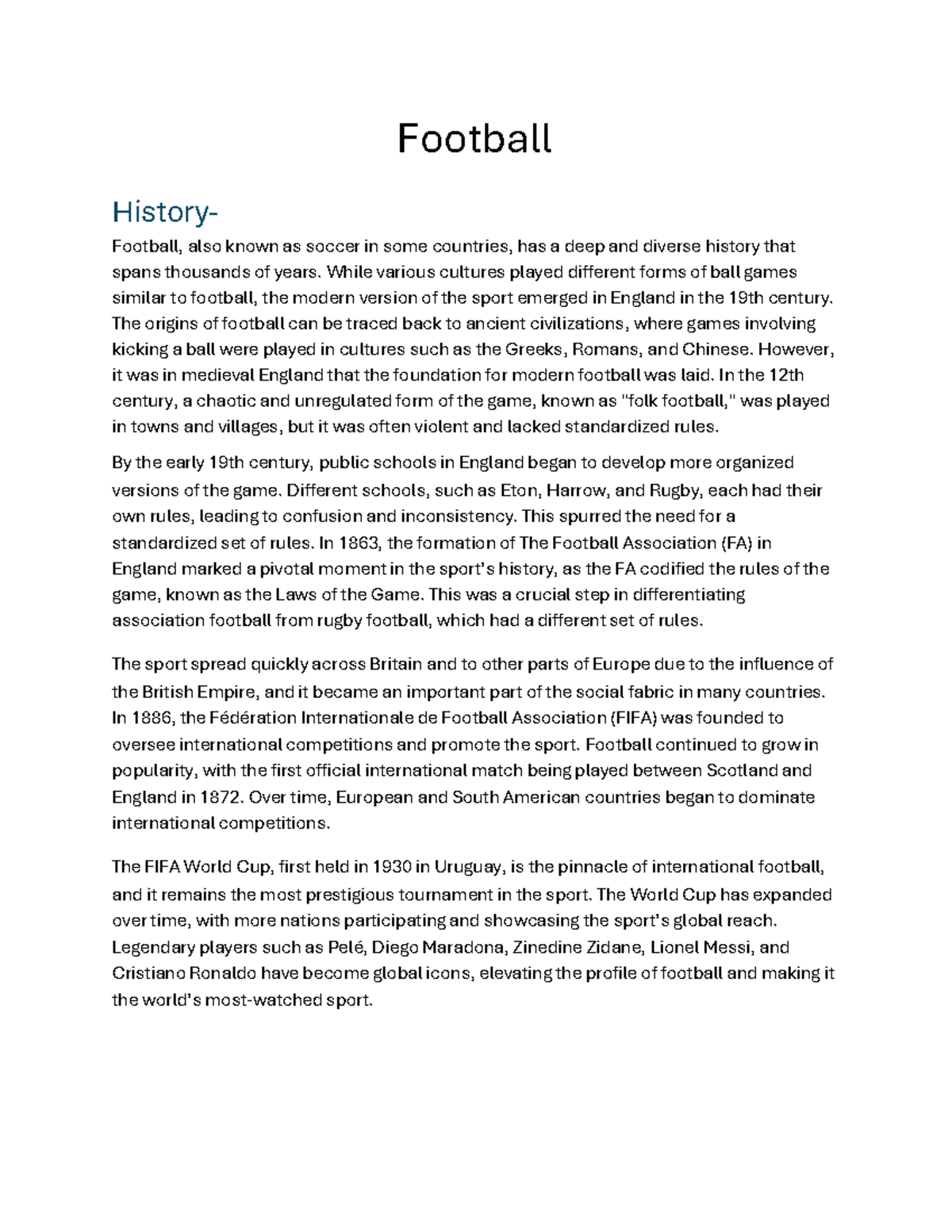 Football History: Evolution and Rules of the Game (Course Code: FB ...