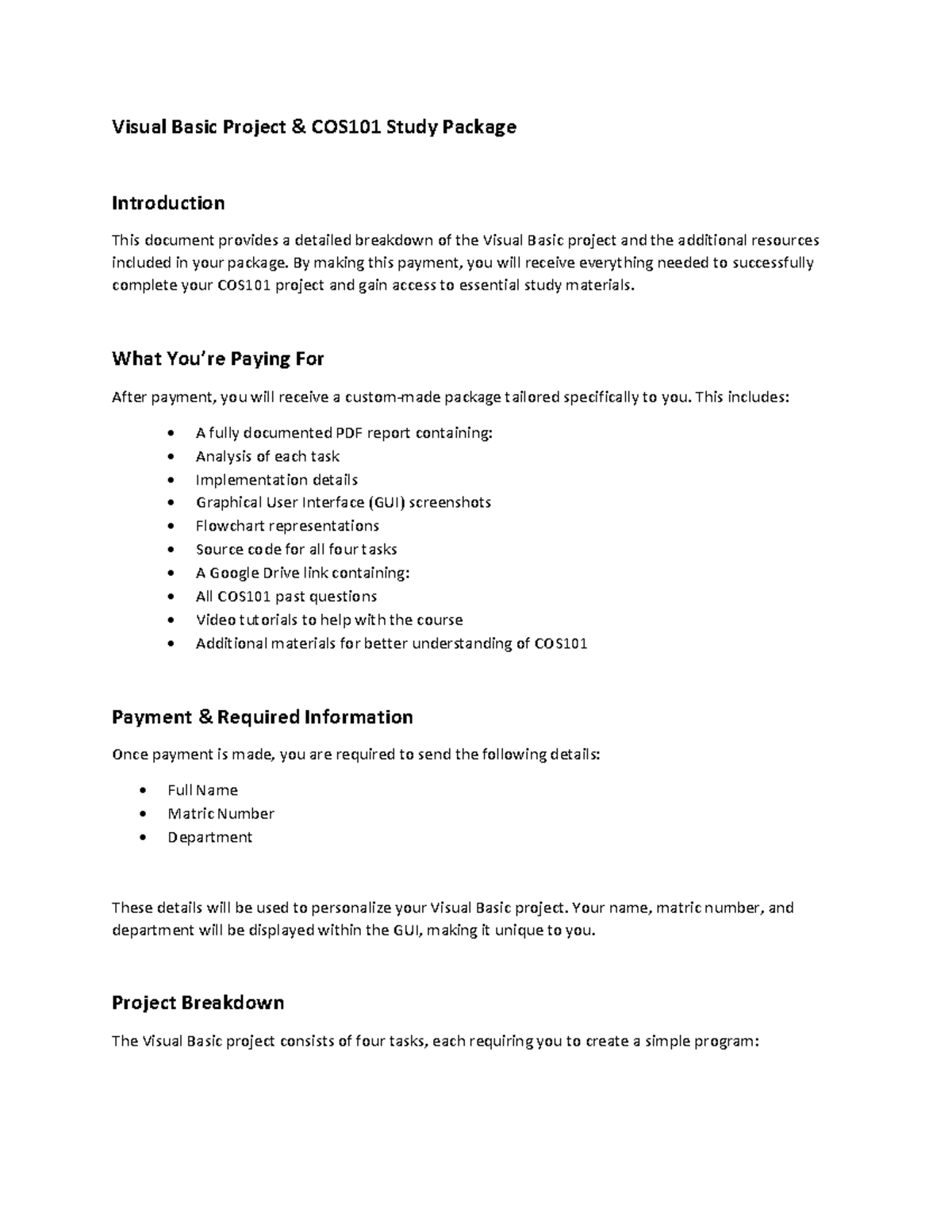 COS101 Visual Basic Project Study Package & Guide - Studocu