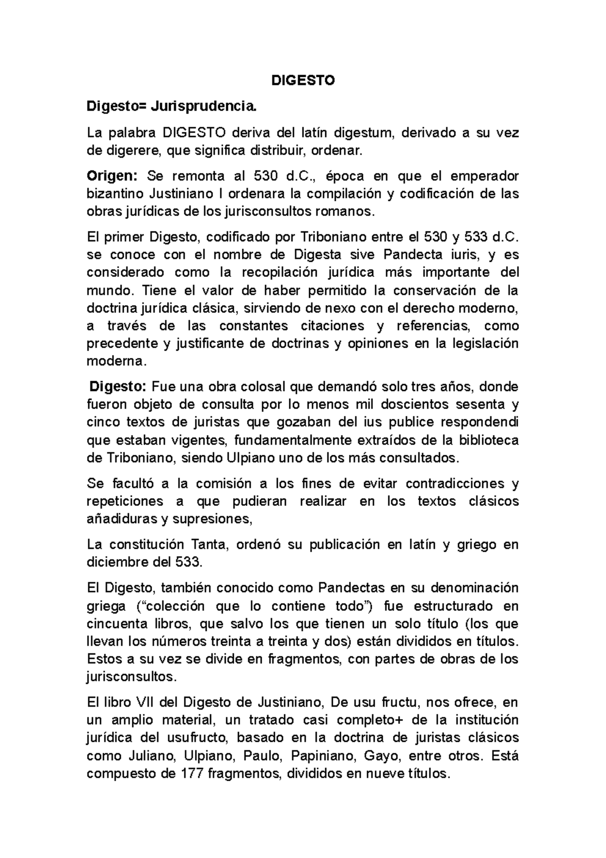 Digesto: Historia y Jurisprudencia del Derecho en el siglo VI d.C ...