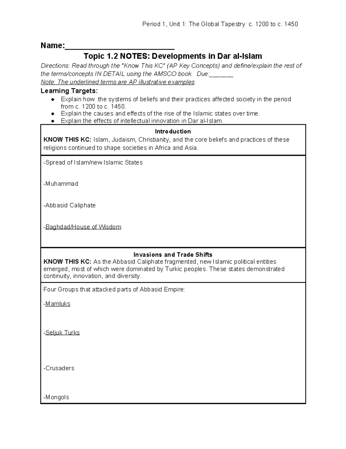 AP World History: Period 1, Unit 1 - Developments in Dar al-Islam (c ...