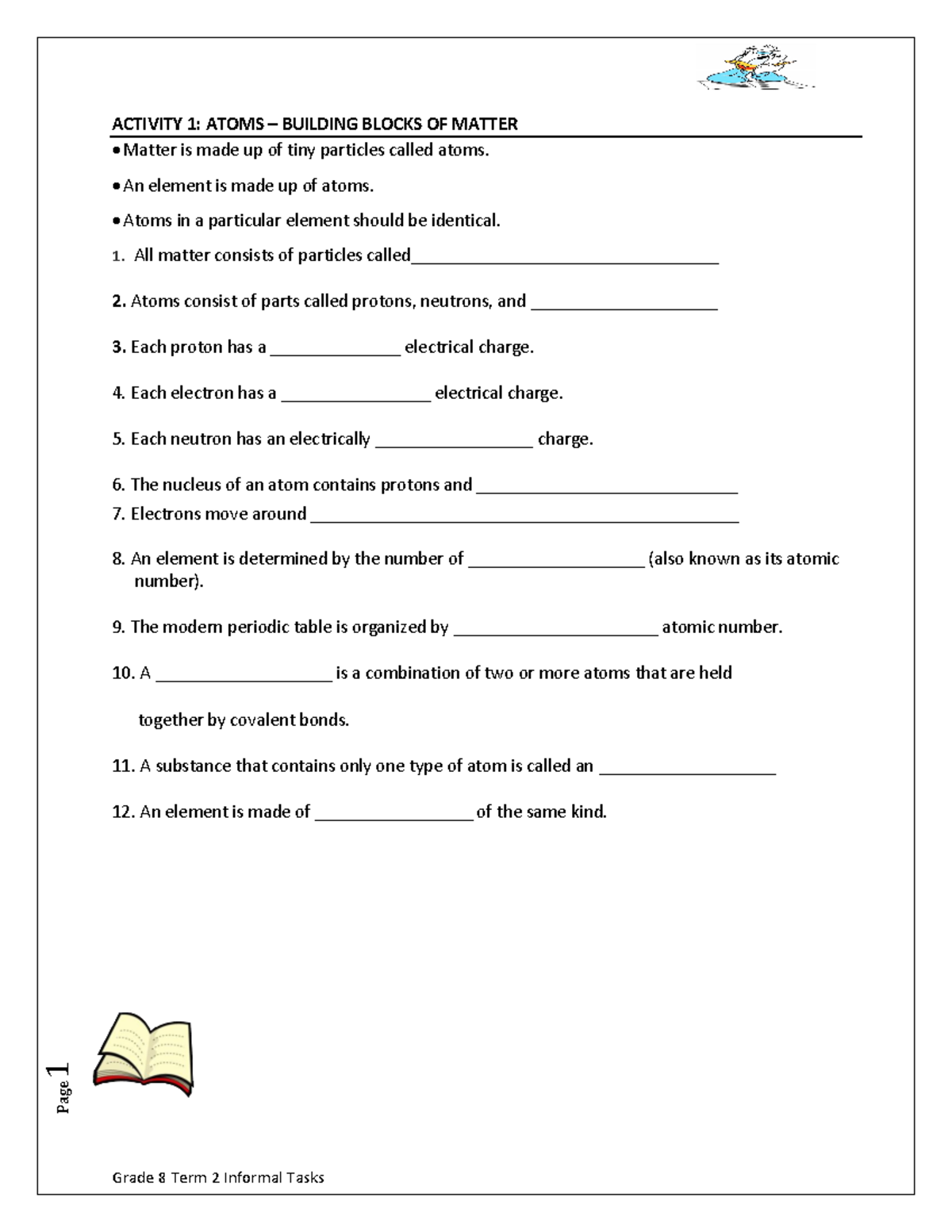 Grade 8 Term 2 Chemistry Notes & Activities on Matter and Reactions ...