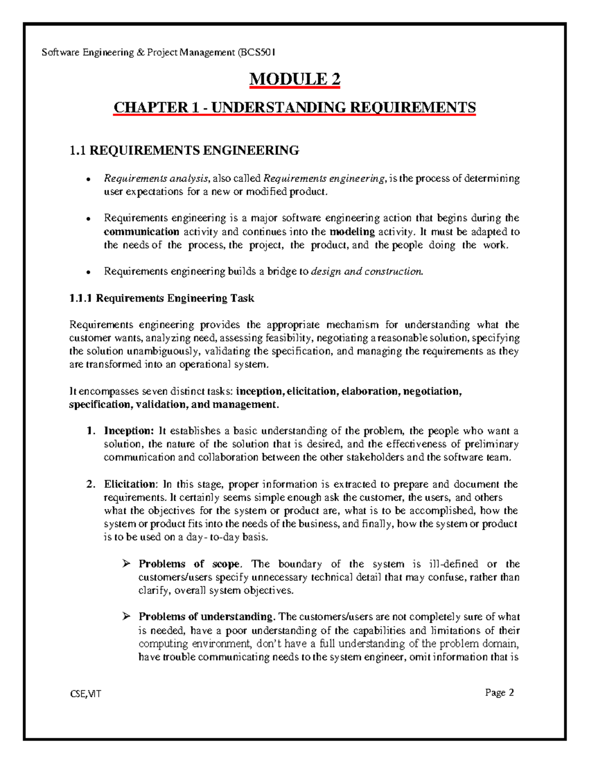 Software Engineering Project Management (BCS501) - Module 2: Requirements - Studocu