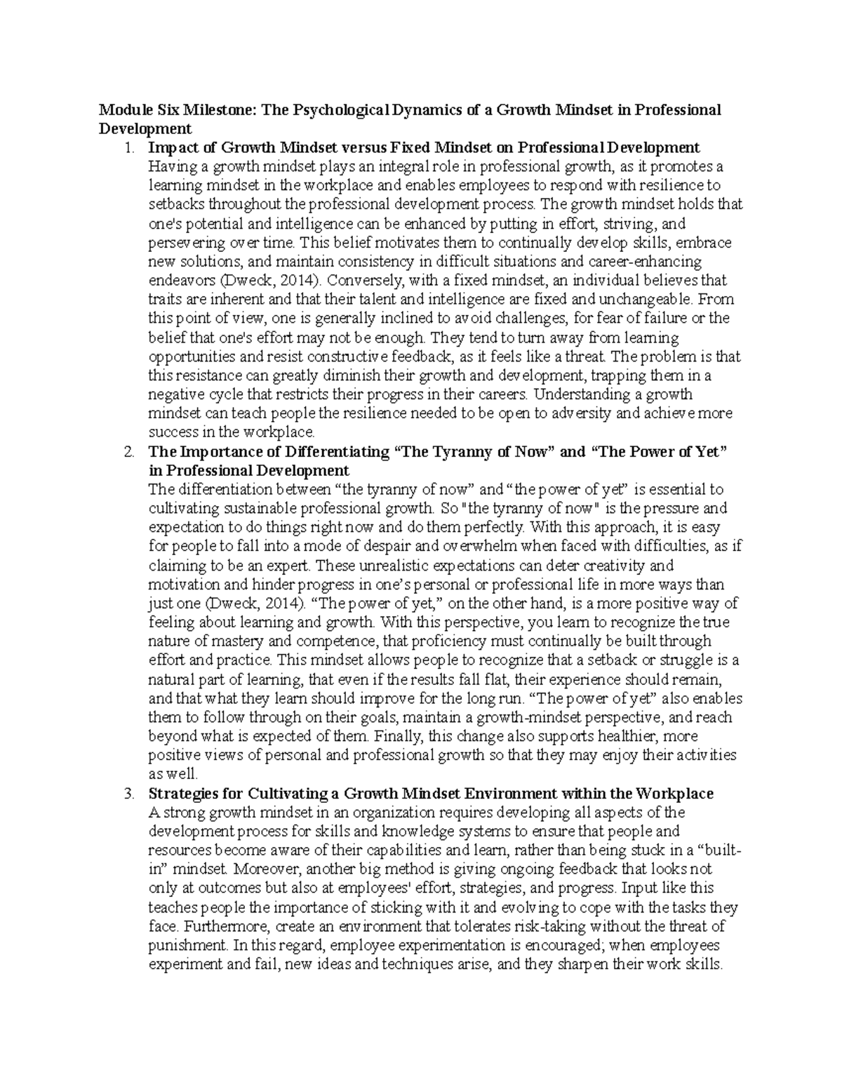 6-2 Module Six Milestone: Growth Mindset in Professional Development ...