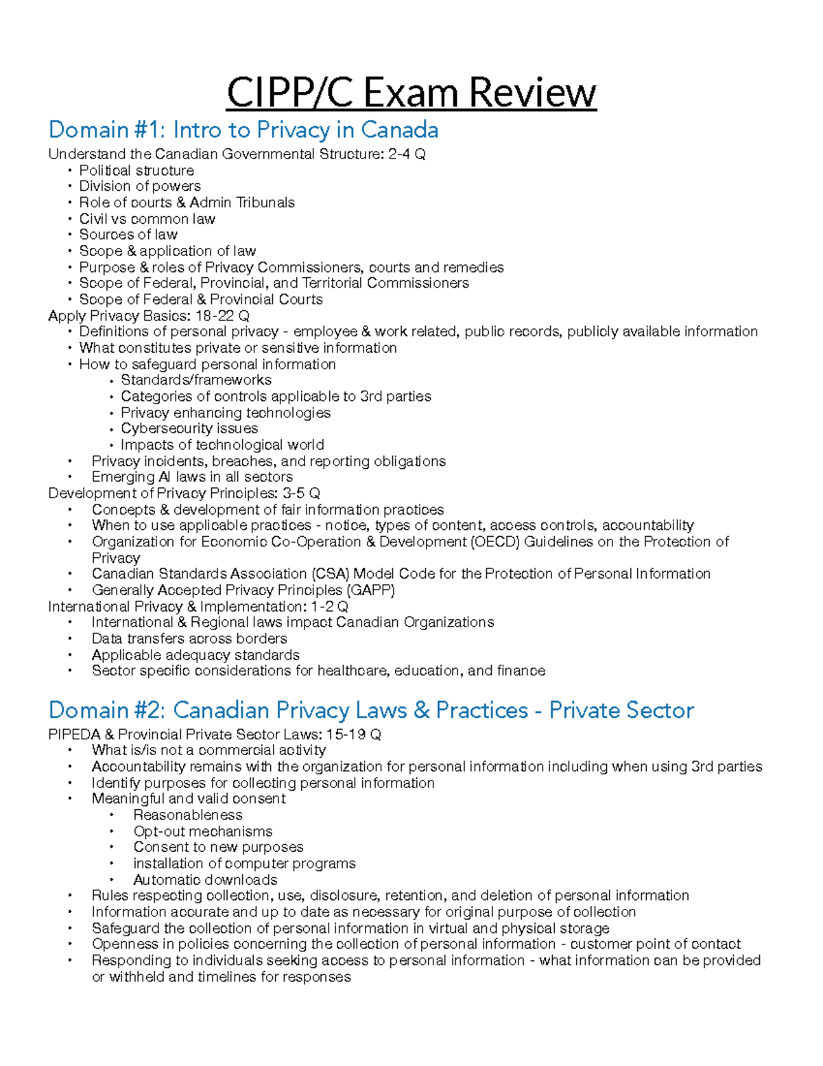 CIPP:C Exam Review - Comprehensive Content Outline for CIPP:C Exam ...
