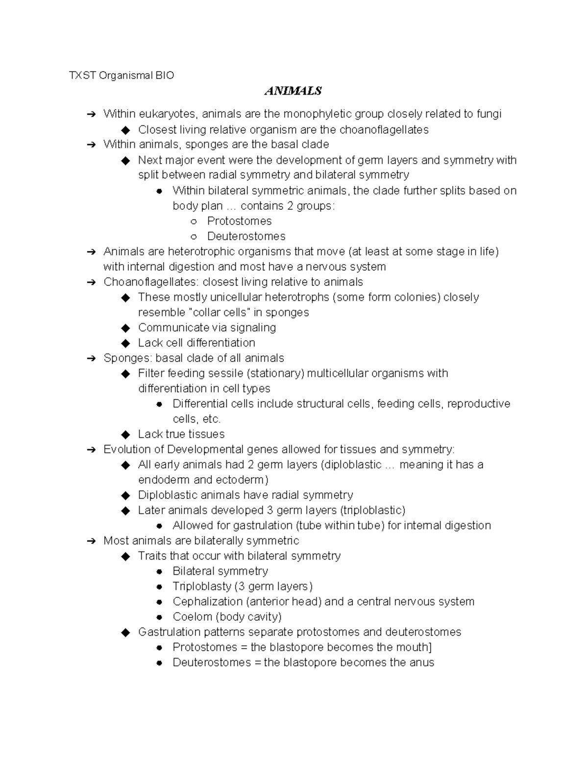 TXST Organismal BIO: Overview of Animal Kingdom and Classification ...