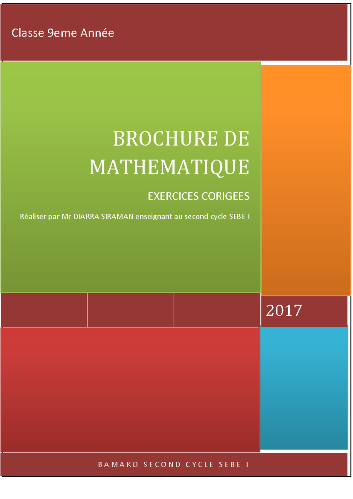 Brochure de Mathématiques 9eme Année: Exercices Corrigés 2017 - Studocu