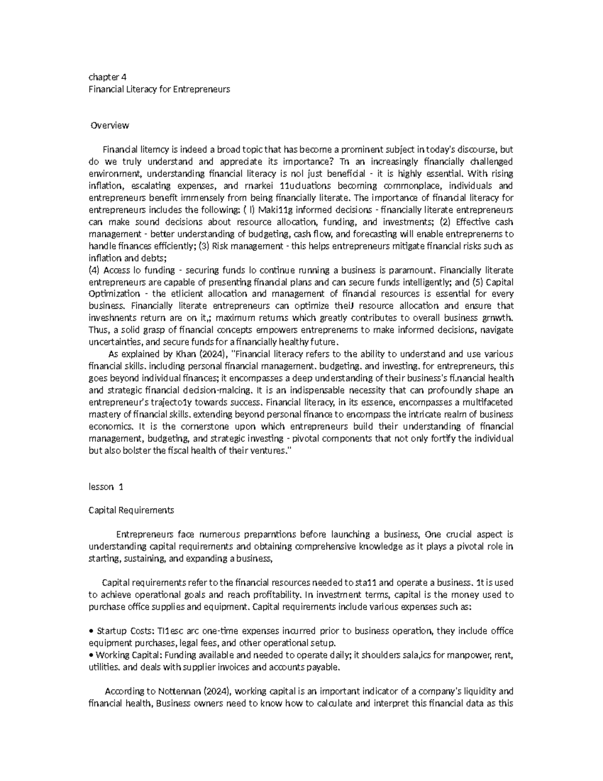 Entrep 101: Chapter 4 - Financial Literacy for Entrepreneurs Overview ...