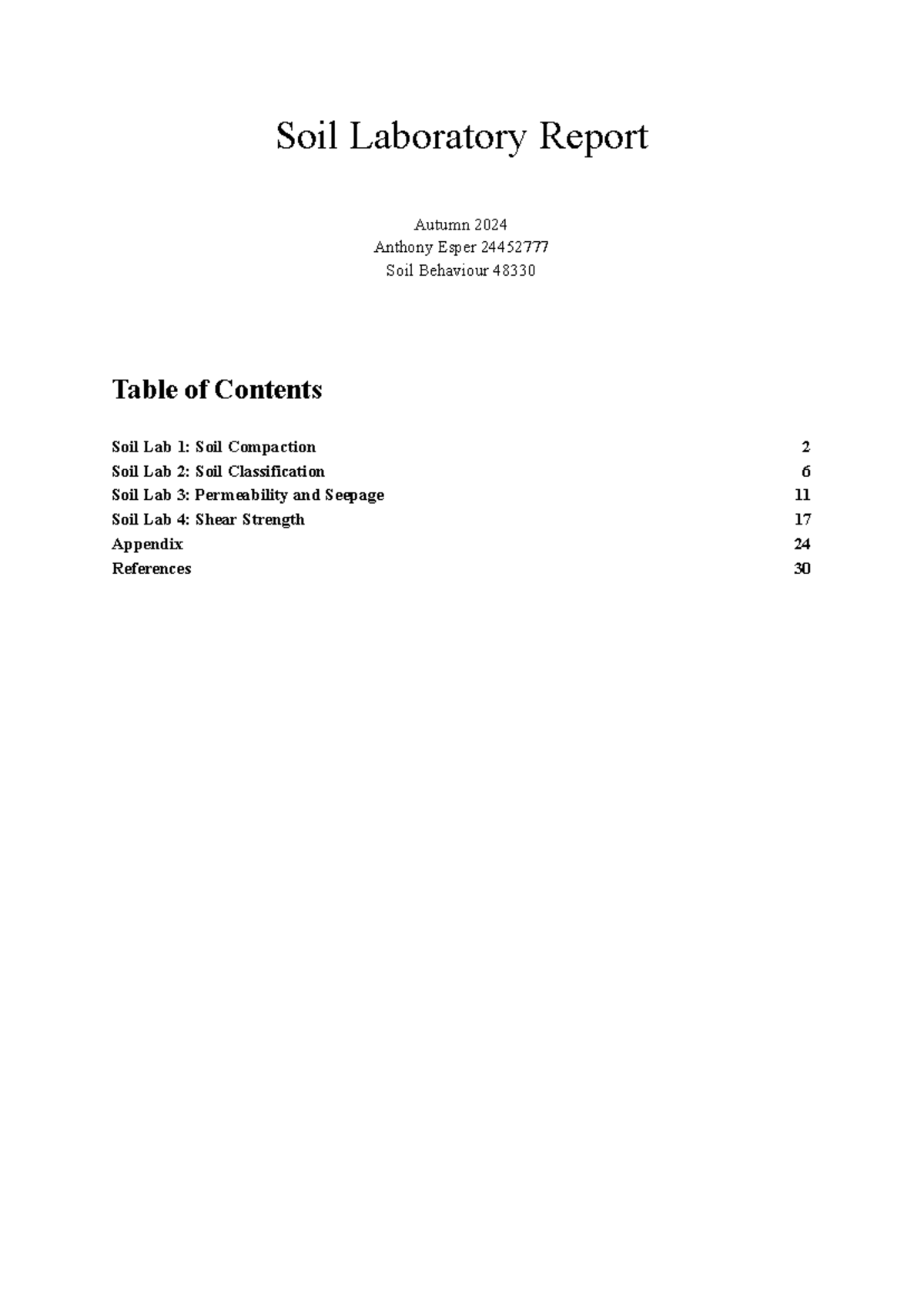 Soil Laboratory Report: Compaction, Classification, Permeability ...