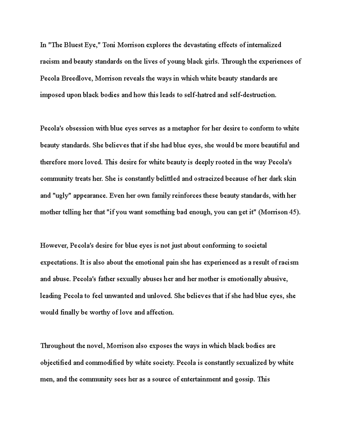 The Bluest Eye by Toni Morrison - In "The Bluest Eye," Toni Morrison ...