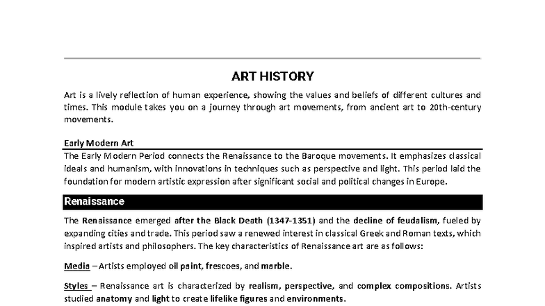 05 Handout 2A - Art History Overview and Key Movements - Studocu
