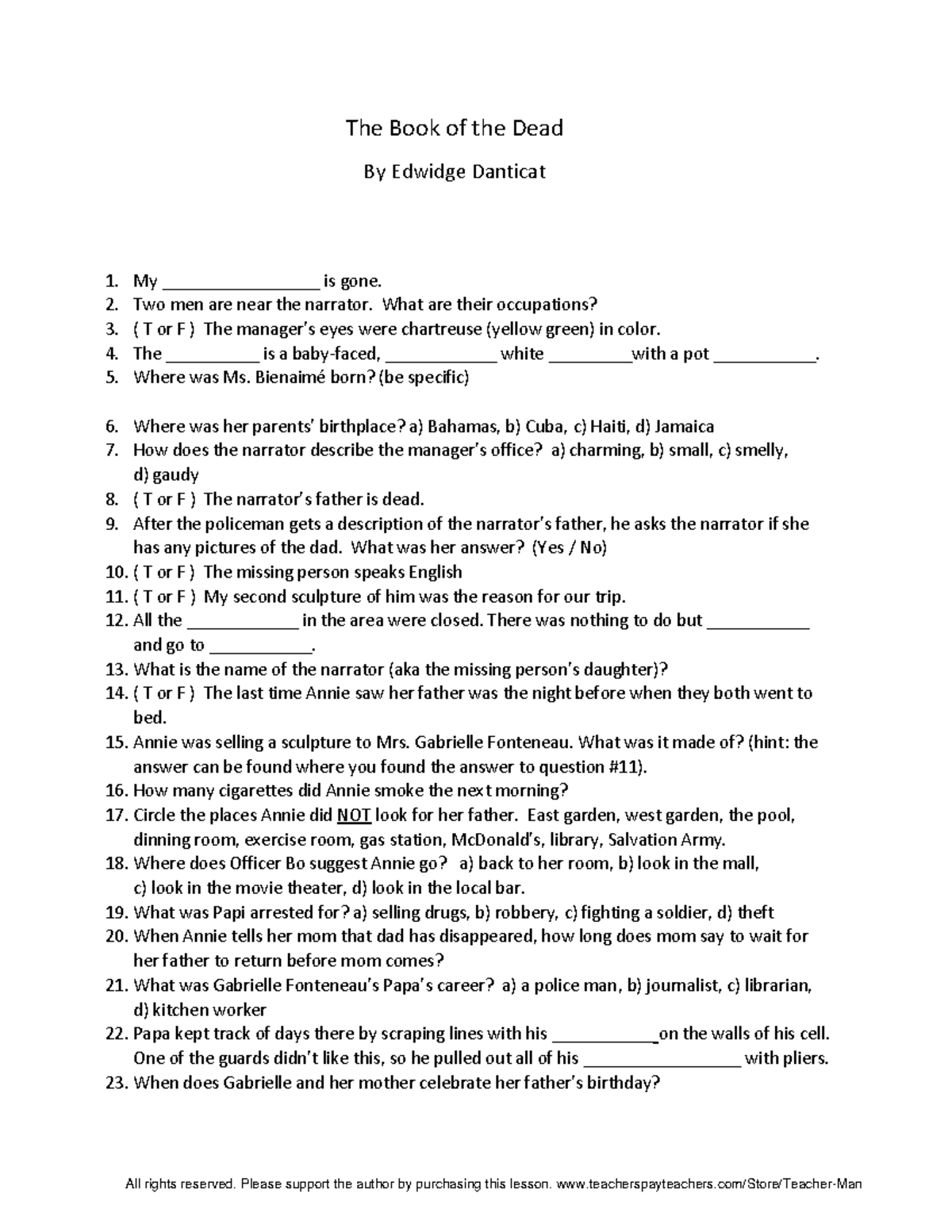 The Book of the Dead (ENG 101) Complete Guided Reading Worksheet - Studocu