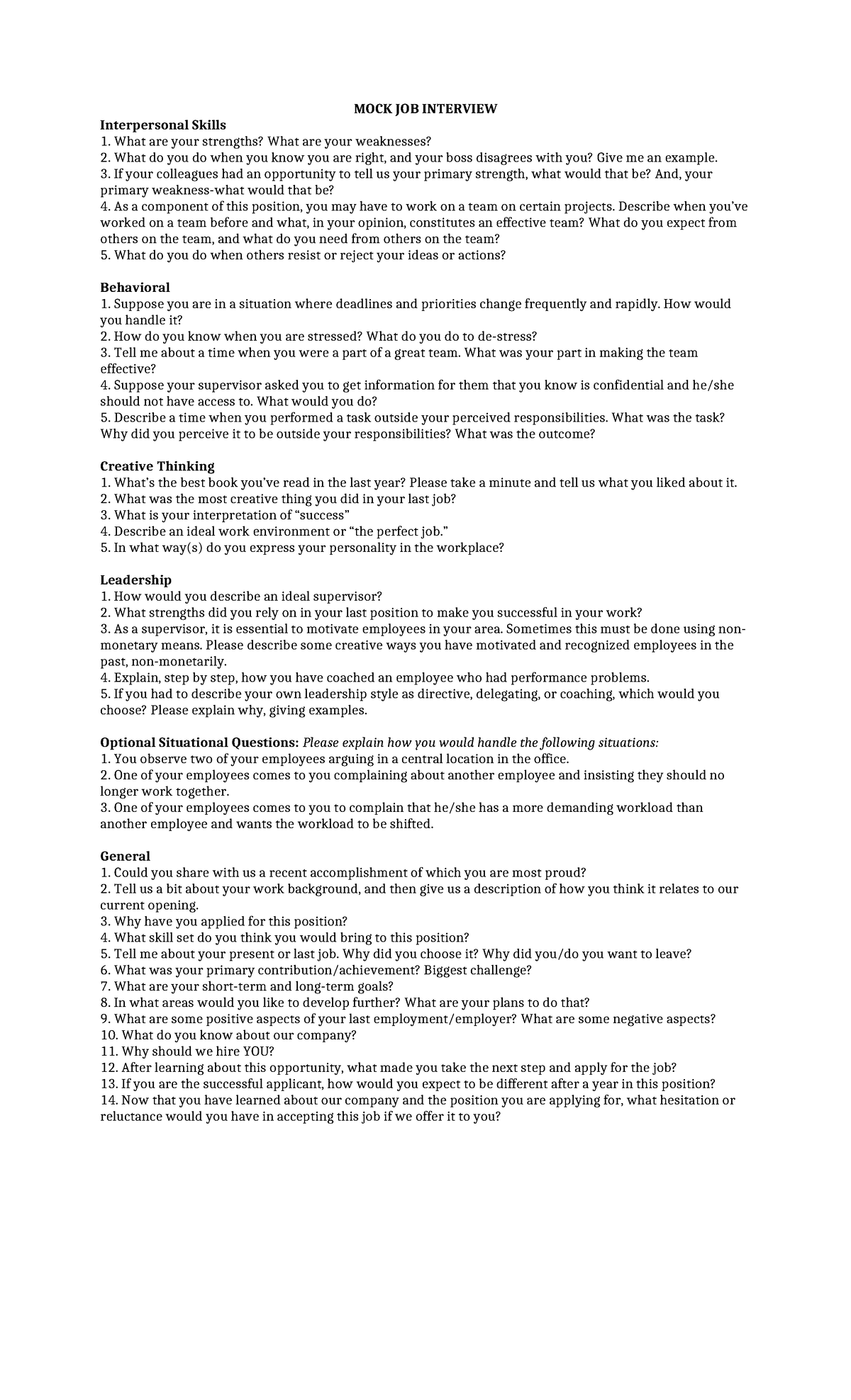 MOCK JOB INTERVIEW - Comprehensive Answer Guide - Studocu