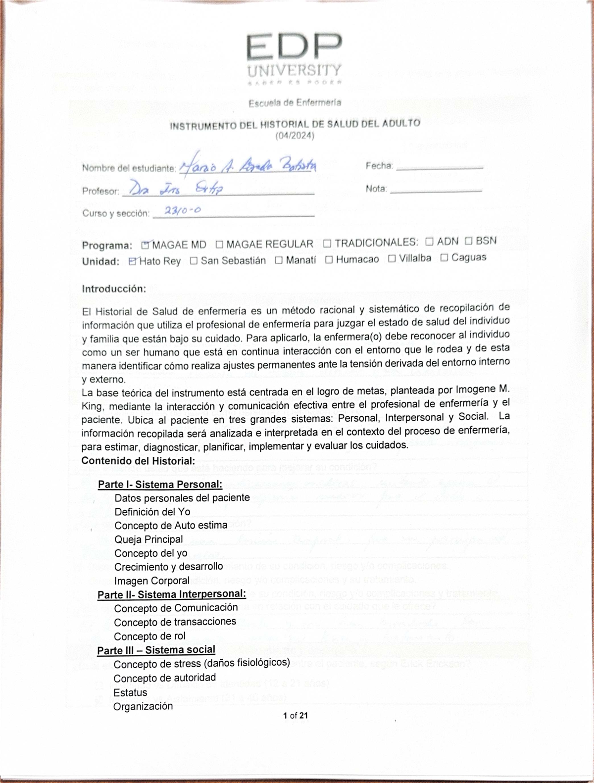 Instrumento del Historial de Salud del Adulto - MAGAE MD - Studocu