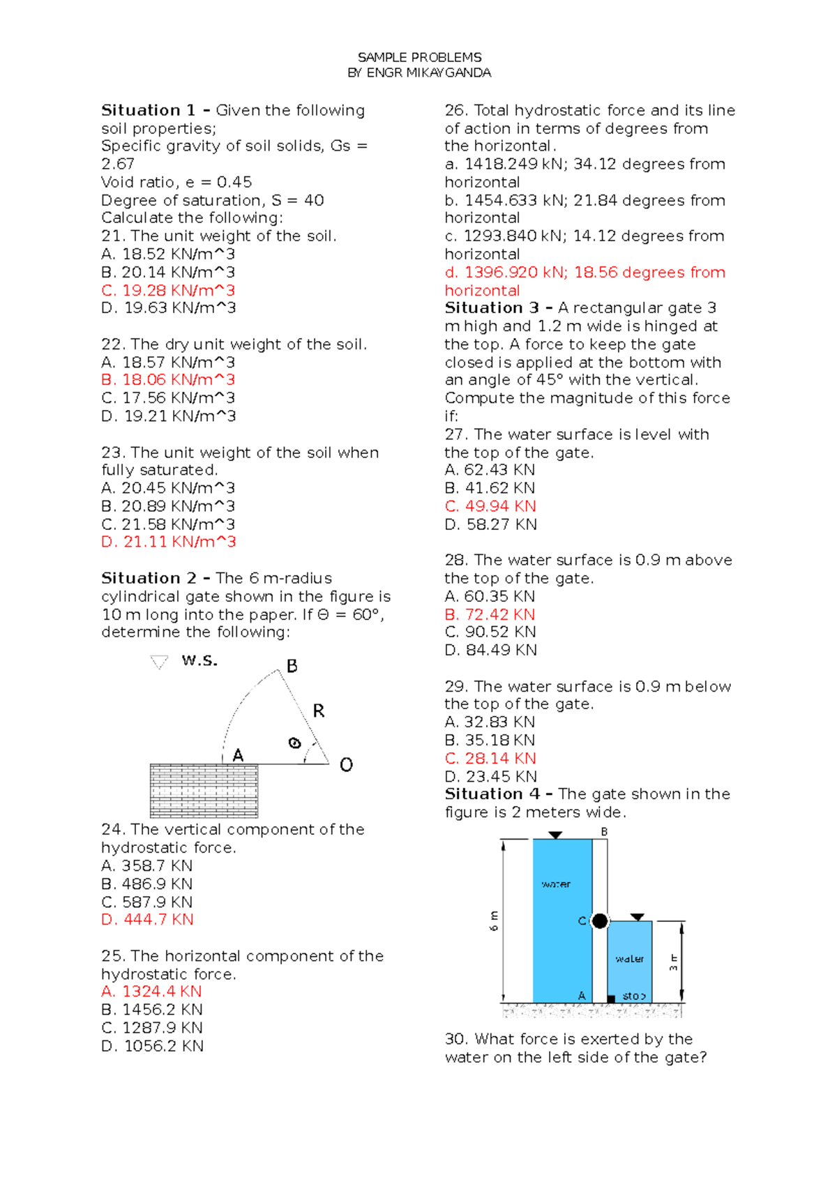Hydraulics Problem Set 1: Sample Questions by Engr Mikayganda - Studocu