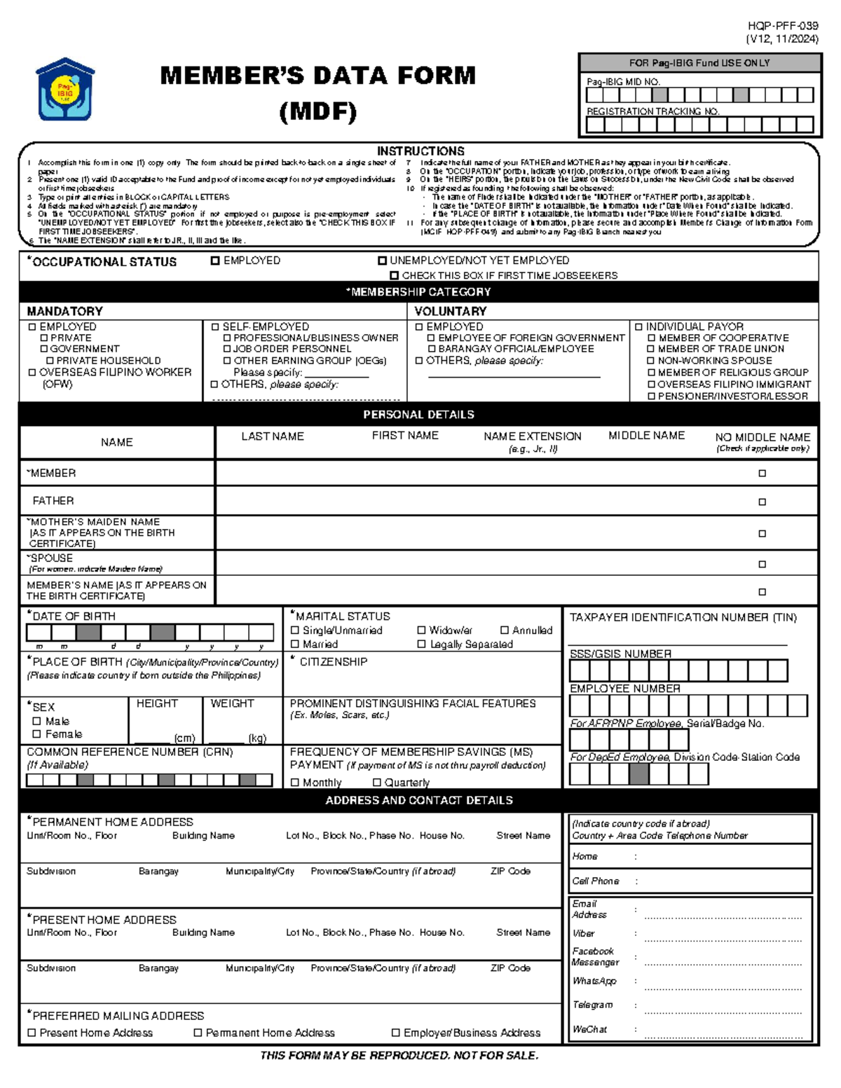 PFF039 Members Data Form V12: Registration and Employment Details - Studocu
