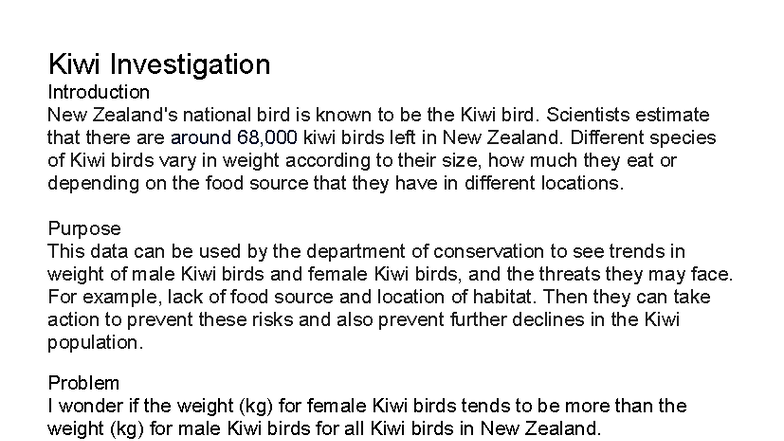 Kiwi Investigation - Multivariate - Kiwi Investigation Introduction New ...