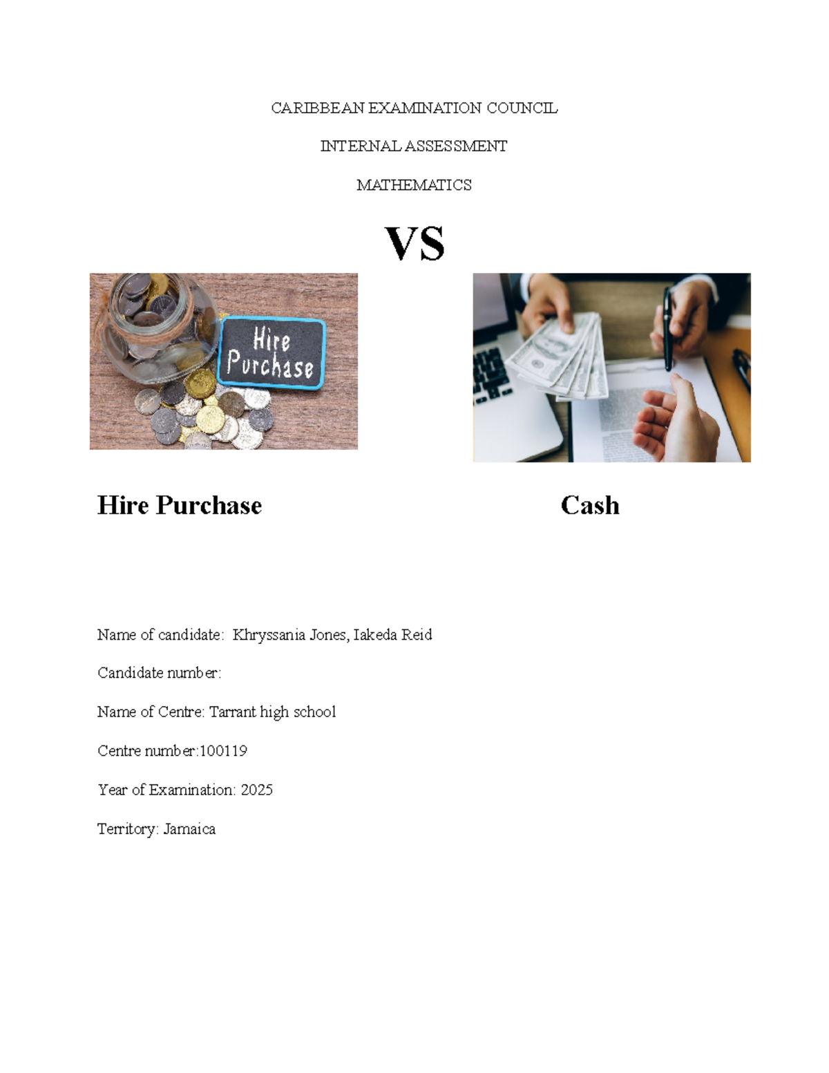 Maths SBA - Analyzing Hire Purchase vs Cash Purchases - Studocu