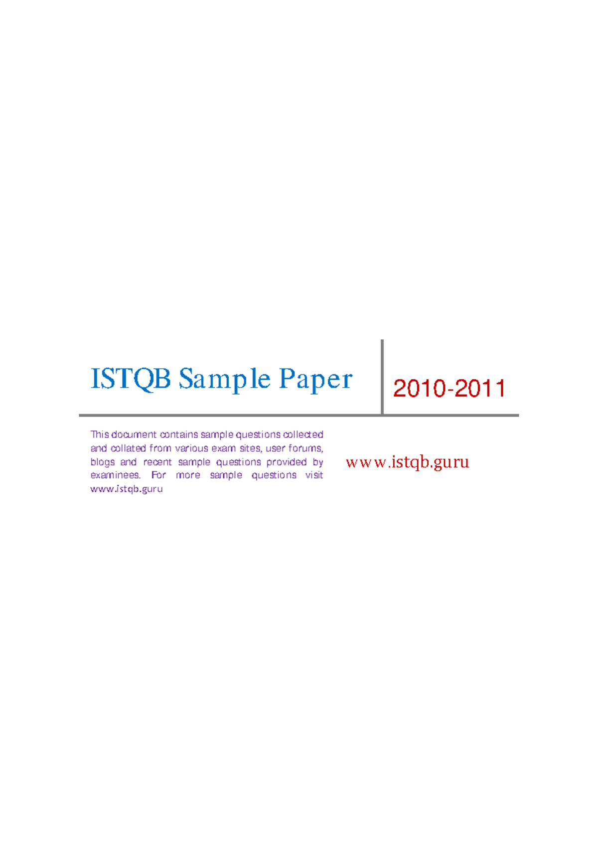 ISTQB Sample Paper: Comprehensive Practice Questions and Answers - Studocu