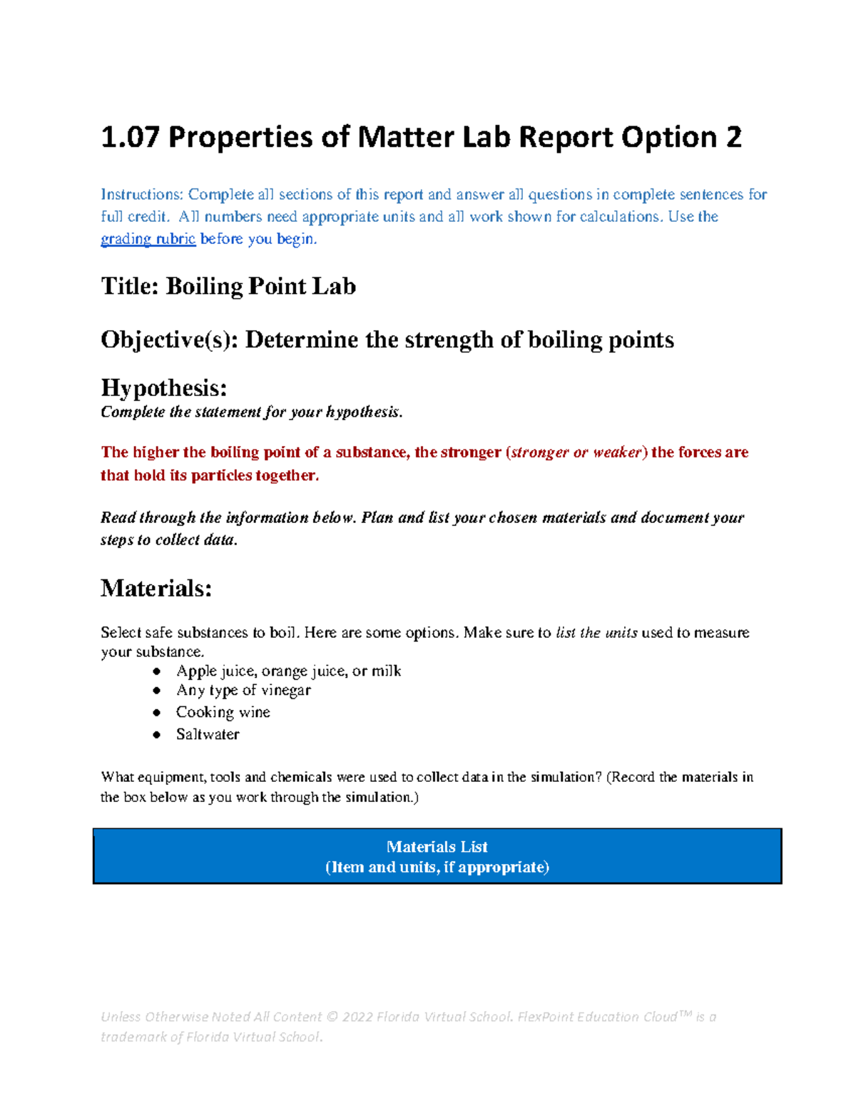 1.07 Properties of Matter Lab Report: Boiling Point Experiment - Studocu