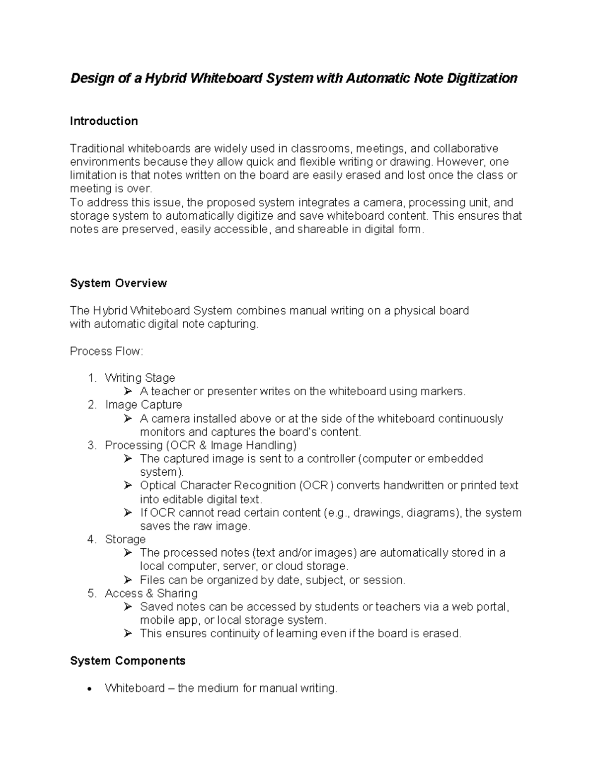 Hybrid Whiteboard System with Auto Note Digitization (ENG 101) - Studocu