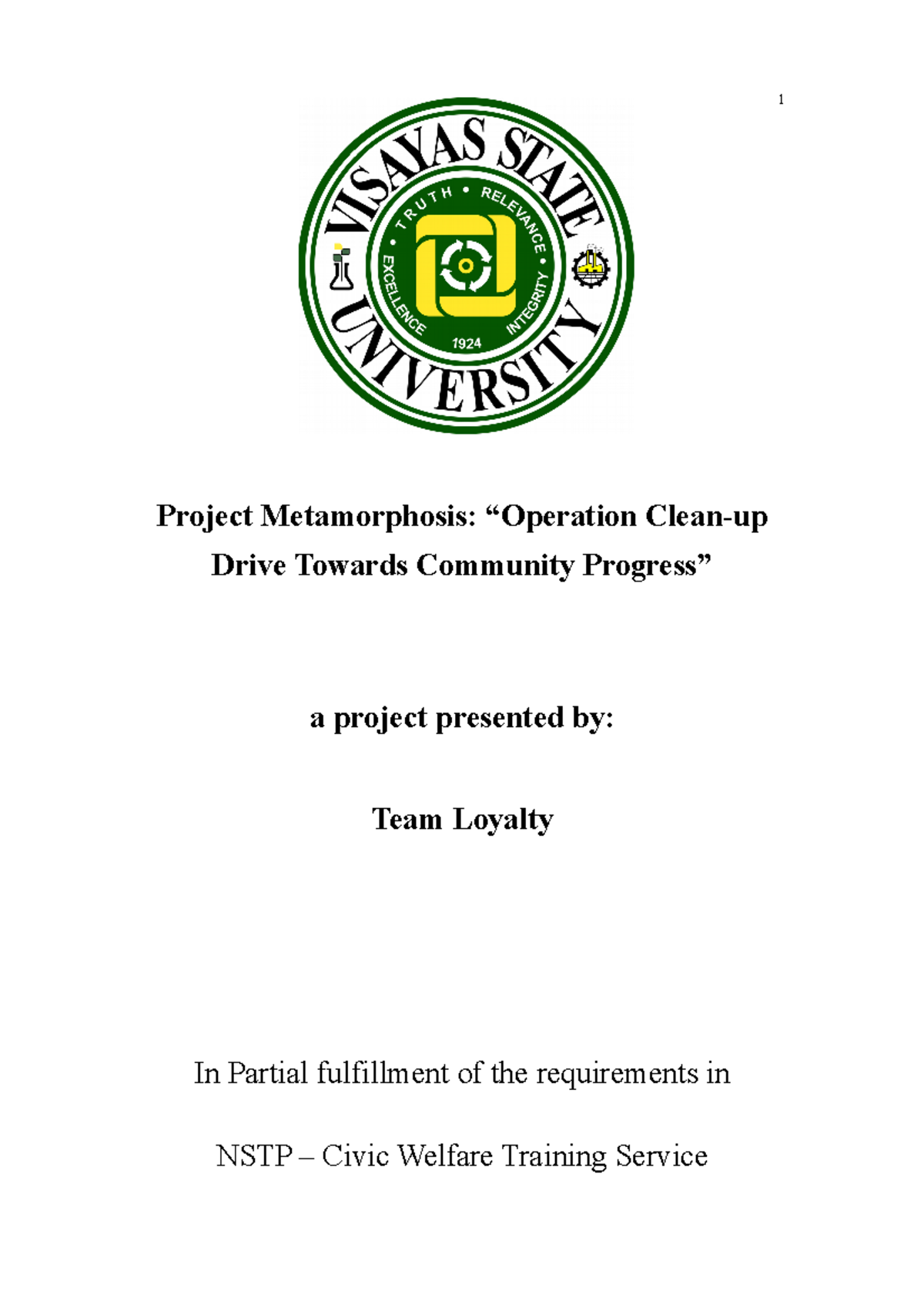 Final Project Proposal: Operation Clean-up in NSTP-CWTS - Studocu
