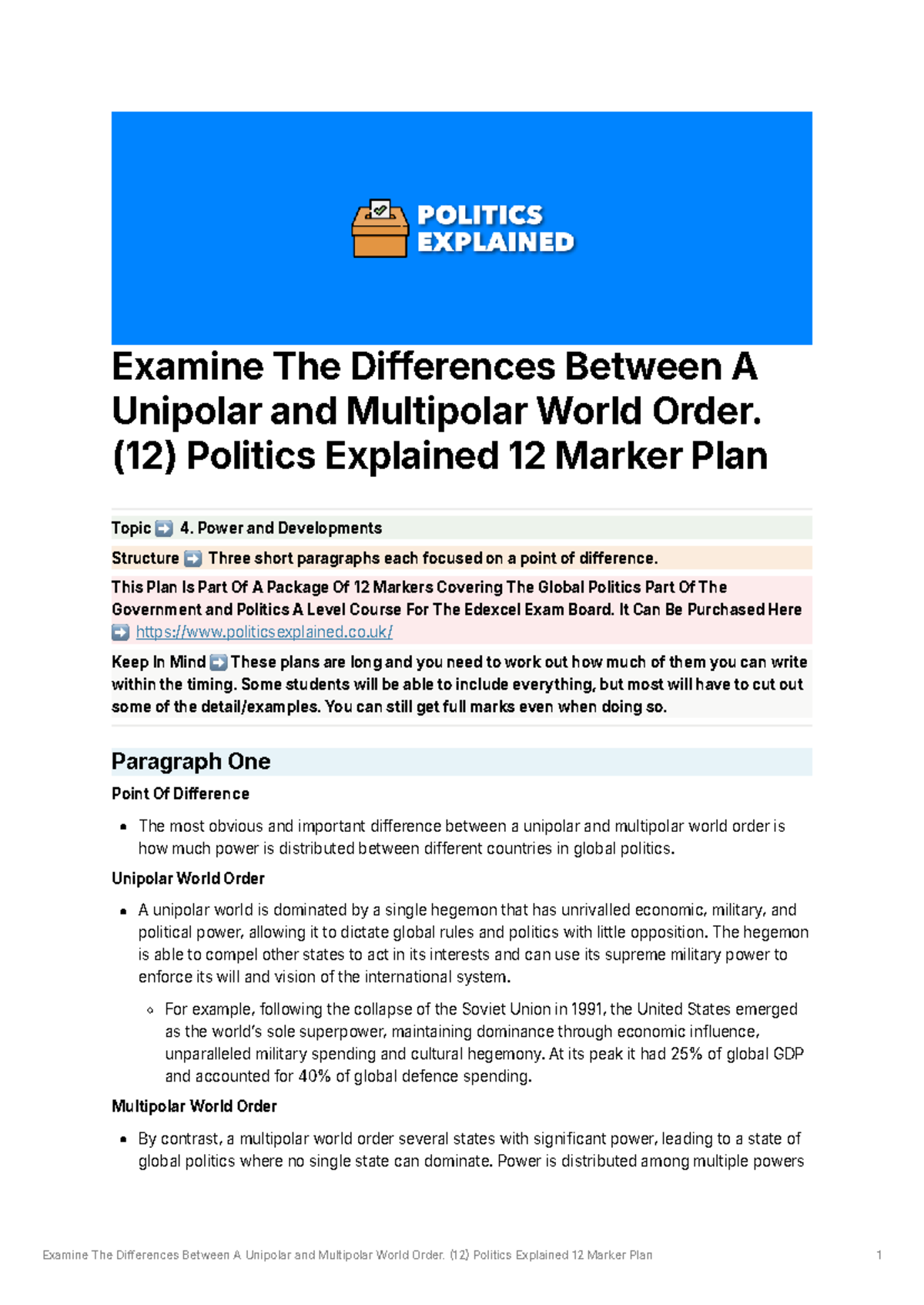 Differences Between Unipolar & Multipolar World Order (12) Politics ...