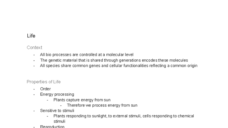 Bio 101: Molecules and Ecosystems Lecture Notes - Studocu