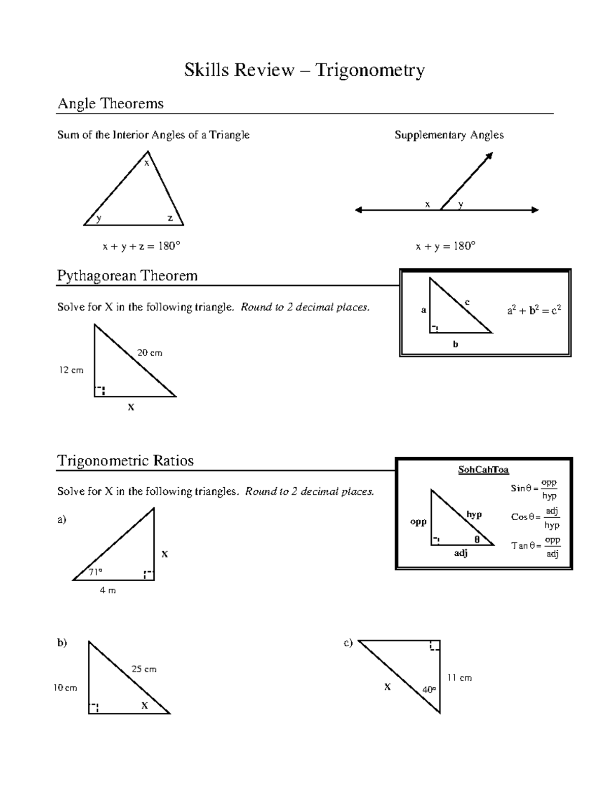 Skills Review: Trigonometry Angle Theorems & Triangle Solutions - Studocu