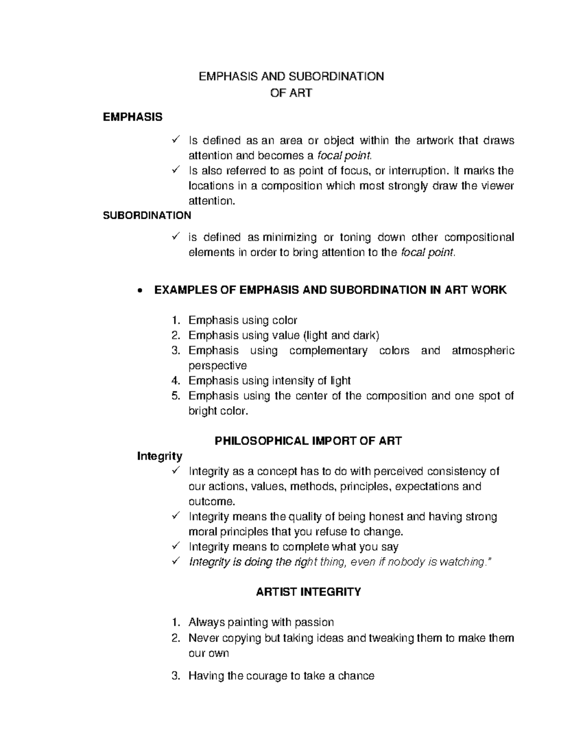 Emphasis and Subordination in Art 112459: Key Concepts Explained - Studocu