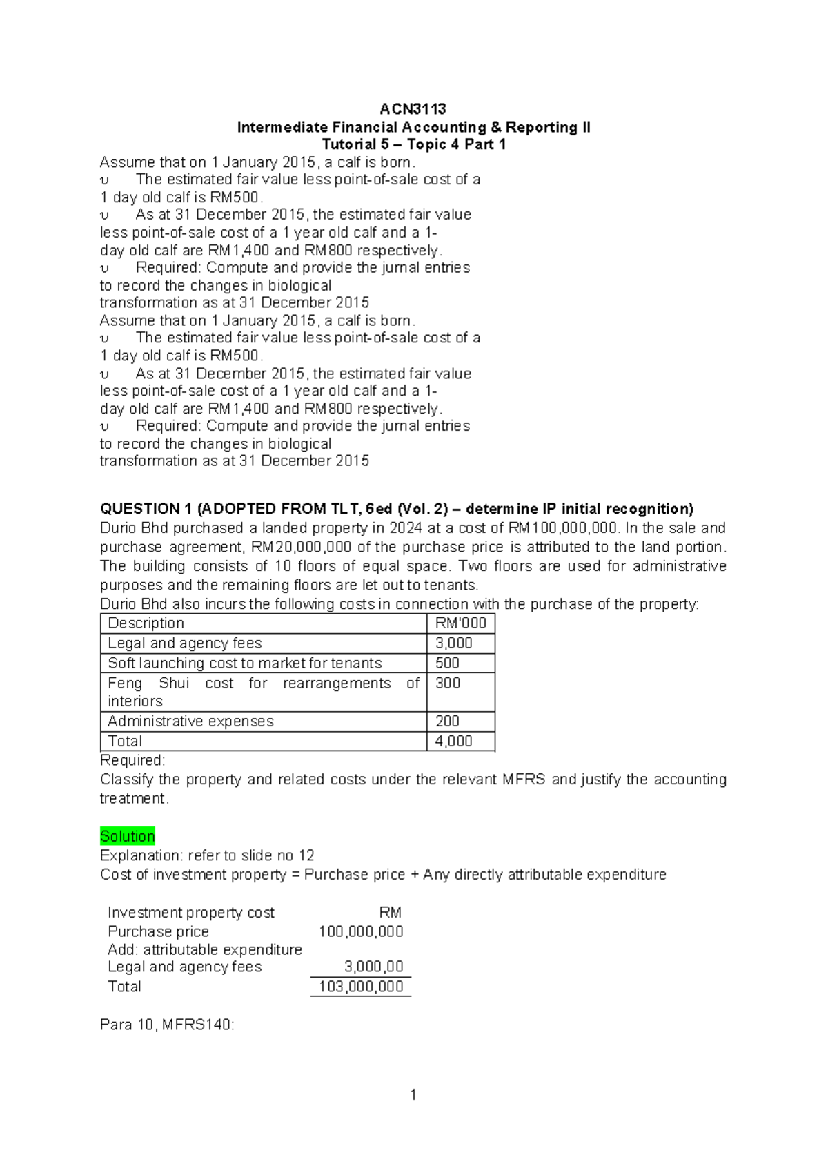 ACN3113 - Intermediate Financial Accounting Reporting II Tutorial 5 ...