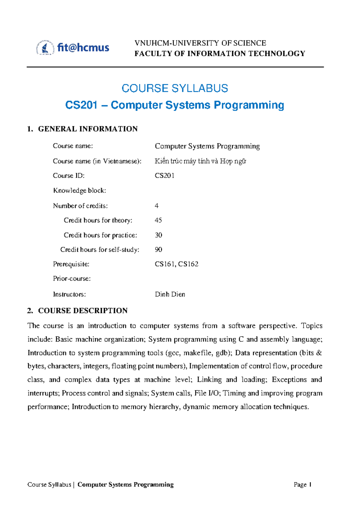 CS201 Course Syllabus: Computer Systems Programming Overview - Studocu