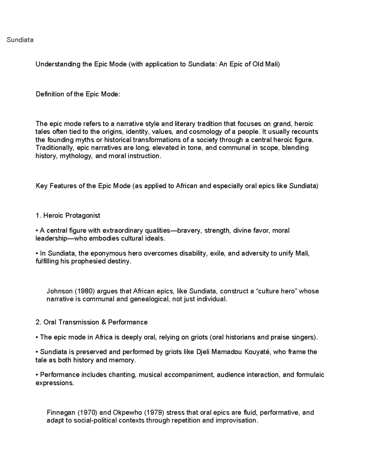 Sundiata: An Epic of Old Mali - Understanding the Epic Mode and Heroism ...