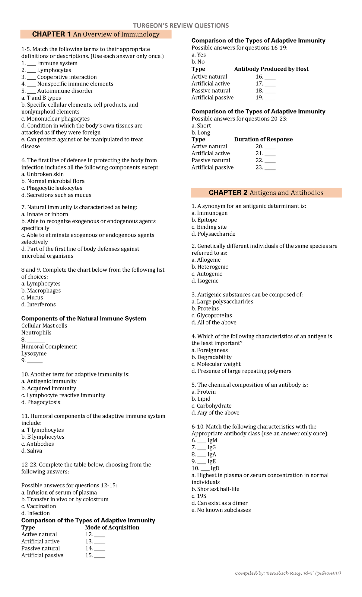Immunology Review Questions: 5th Edition Study Guide - Studocu