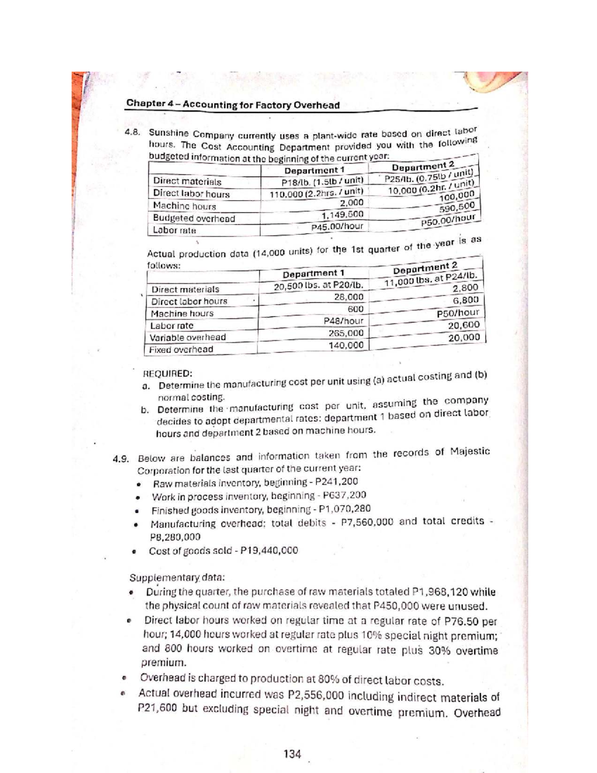 Chapter 4: Accounting for Factory Overhead - Sunshine Company Analysis ...
