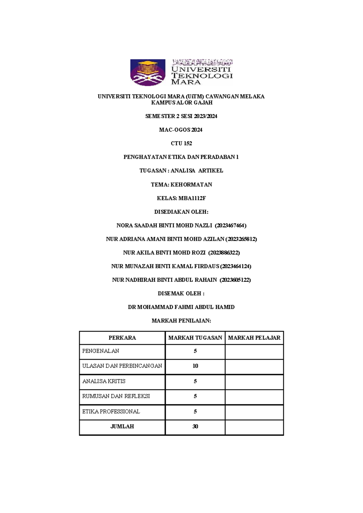 Analisa artikel tentang kehormatan dalam perspektif maqasid syariah ...